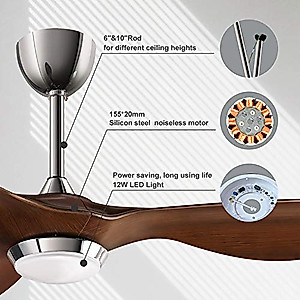 reiga 52-in Brown Modern Ceiling Fan with 3 Wood Grain Color Blades Dimmable LED Lights Remote Control Reversible ETL DC Motor, Timer, Silent Ceiling Fans for Living Room, Farmhouse, Garage