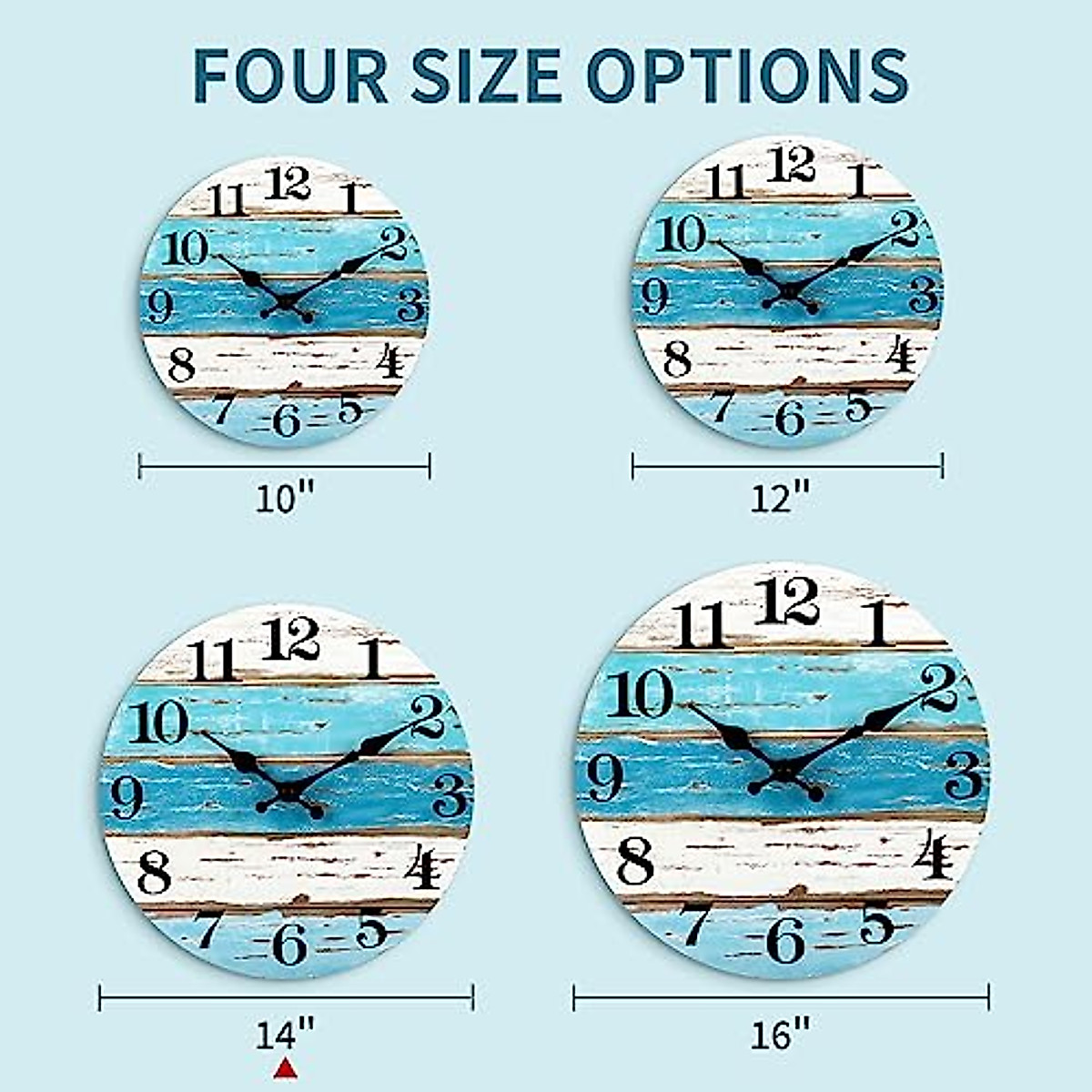 CHYLIN Nautical 14 Inch Wall Clock, Blue Ocean Theme, Silent Sweep Movement, Easy to Read, Good Gift