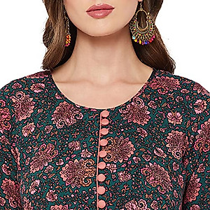 Tissu Women's Rayon Green & Pink Floral Printed A-Line Kurta 2201_Green_L