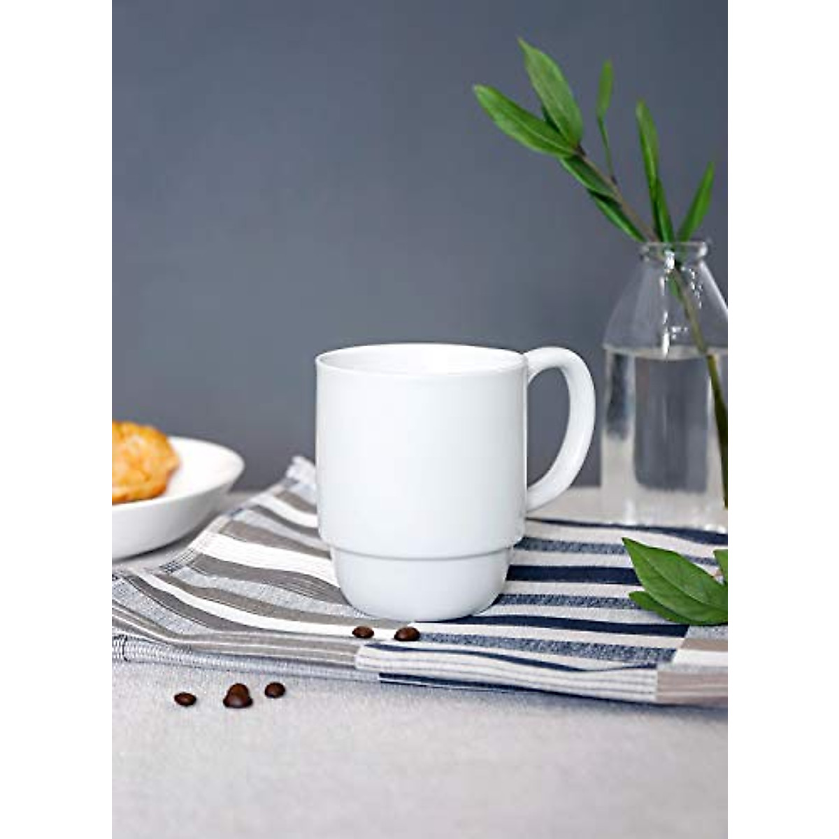 Porcelain Stackable Coffee Mugs Set of 4-16 Ounce Cups with Handle for Hot or Cold Drinks like Cocoa, Milk, Tea or Water - Smooth Ceramic with Modern Design, White