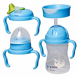 b.box Bottle to Cup Transition Value Pack. Includes Cup & 4 Lids: Nipple, Spout, Straw, Training Cup Lid. BPA Free, Dishwasher safe. Ages 4+ months (Blueberry, 8 oz)