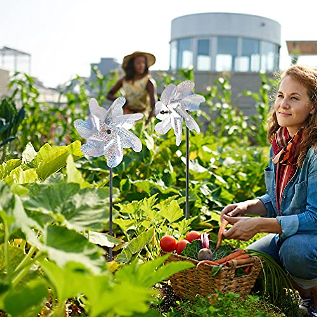 Cabilock 4pcs Garden Decor Pinwheels Bird Windmills Reflective Pin Wheels Sparkly Garden Pinwheels