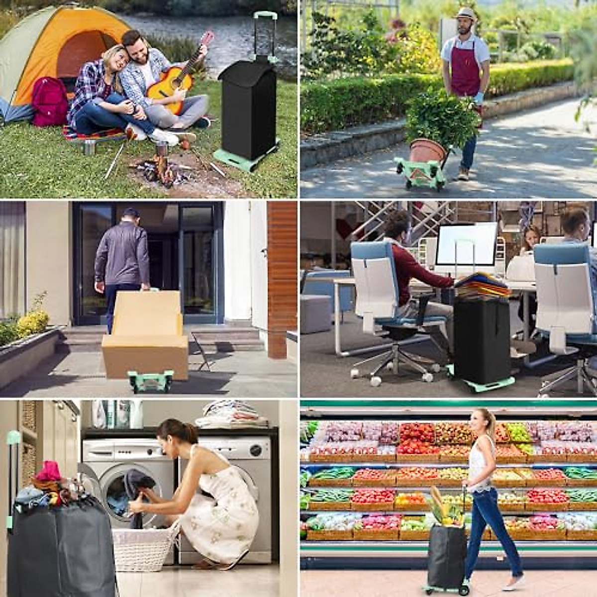 SELORSS 2-in-1 Foldable Hand Truck Utility Cart, Portable Grocery Shopping Cart with Wheels and Removable Waterproof Bag, Collapsible Lightweight Large Capacity for Supermarket, Laundry, Camping