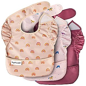 Tiny Twinkle Mess-Proof Baby Bib - Waterproof Bib for Baby Girl - Machine Washable - Adjustable Closure - PVC, BPA, & Phthalate Free - Great for Travel - Baby Food Bibs (3 Pack, Boho, Unicorn)
