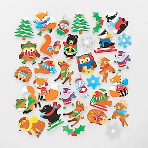 Baker Ross FC285 Winter Woodland Foam Stickers - Pack of 200, Kids Stickers, Ideal for Children's Arts and Crafts Projects, Great for Card Making and Scrapbooking