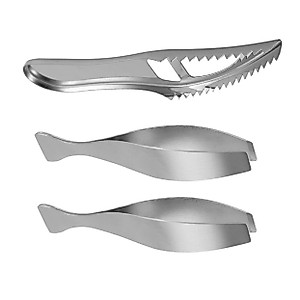 1 Set Stainless Steel Fish Scale Planer Kitchen Gear Razor Blade Scraper Tweezers Scale Scarping Peeler Fish Scale Tool Fish Descalers Fishbone Tweezer Fish Cleaning Tool Silver FELTECHELECTR