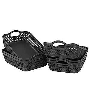 Zerdyne 6-Pack Gray Small Plastic Storage Baskets Tray with Handle