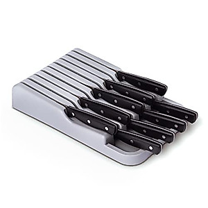 Cheer Collection Kitchen Drawer Knife Organizer - Space Saving Tray to Keep Knives Organized, Gray
