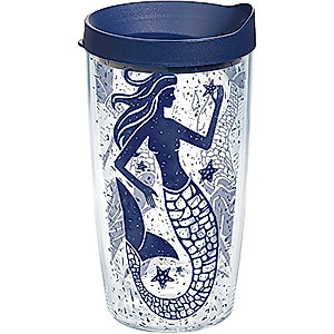 Tervis 1199002 Vintage Mermaid Collage Tumbler with Wrap and Navy Lid 16oz, Clear