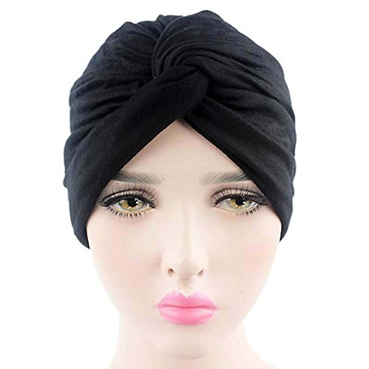 Chemo Sleep Turban Headwear Scarf Beanie Cap Hat for Cancer Patient Hair Loss (Black)