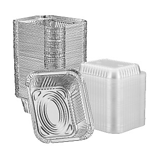 Comfy Package [50 Count 1 lb capacity, Disposable Aluminum Foil Pans, 5x4 Disposable Takeout Pans with Clear Plastic Dome Lids, Great For Baking, Cooking, Storage, and Freezing