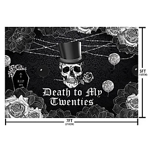 SENDY 7x5ft Death to My Twenties Backdrop for Thirties Birthday Party Decorations RIP to My 20s Funeral For My Youth Banner Gothic Skull Tombstone Black Photography Background Photo Booth Studio Props