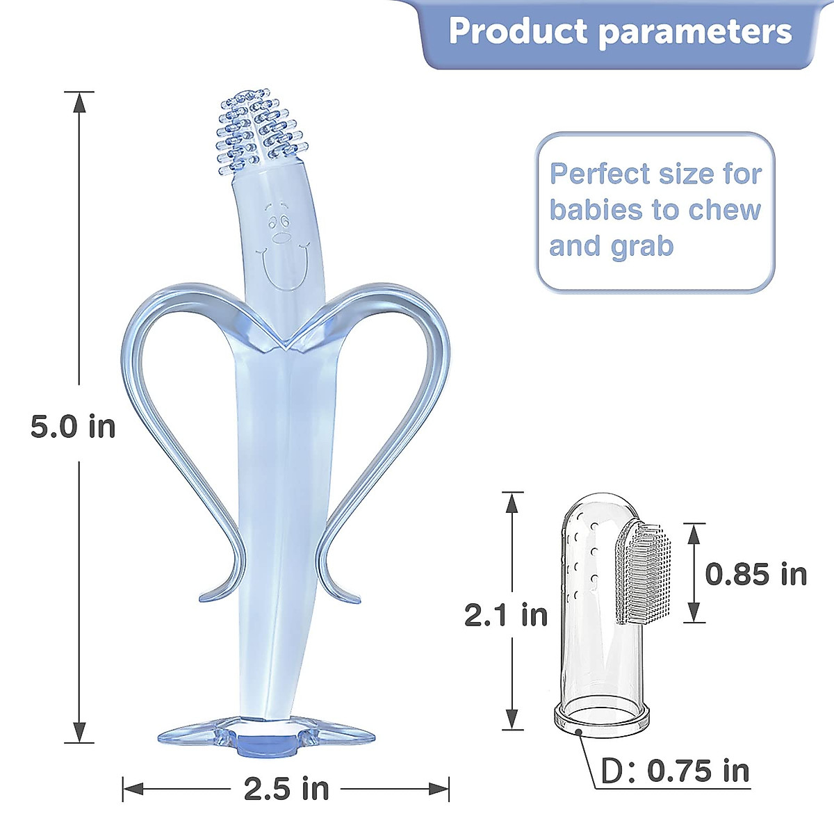 Silicone Baby Teether and Toothbrush - Set of 3 - Silicone Infant Training Finger Toothbrushes with Storage Case
