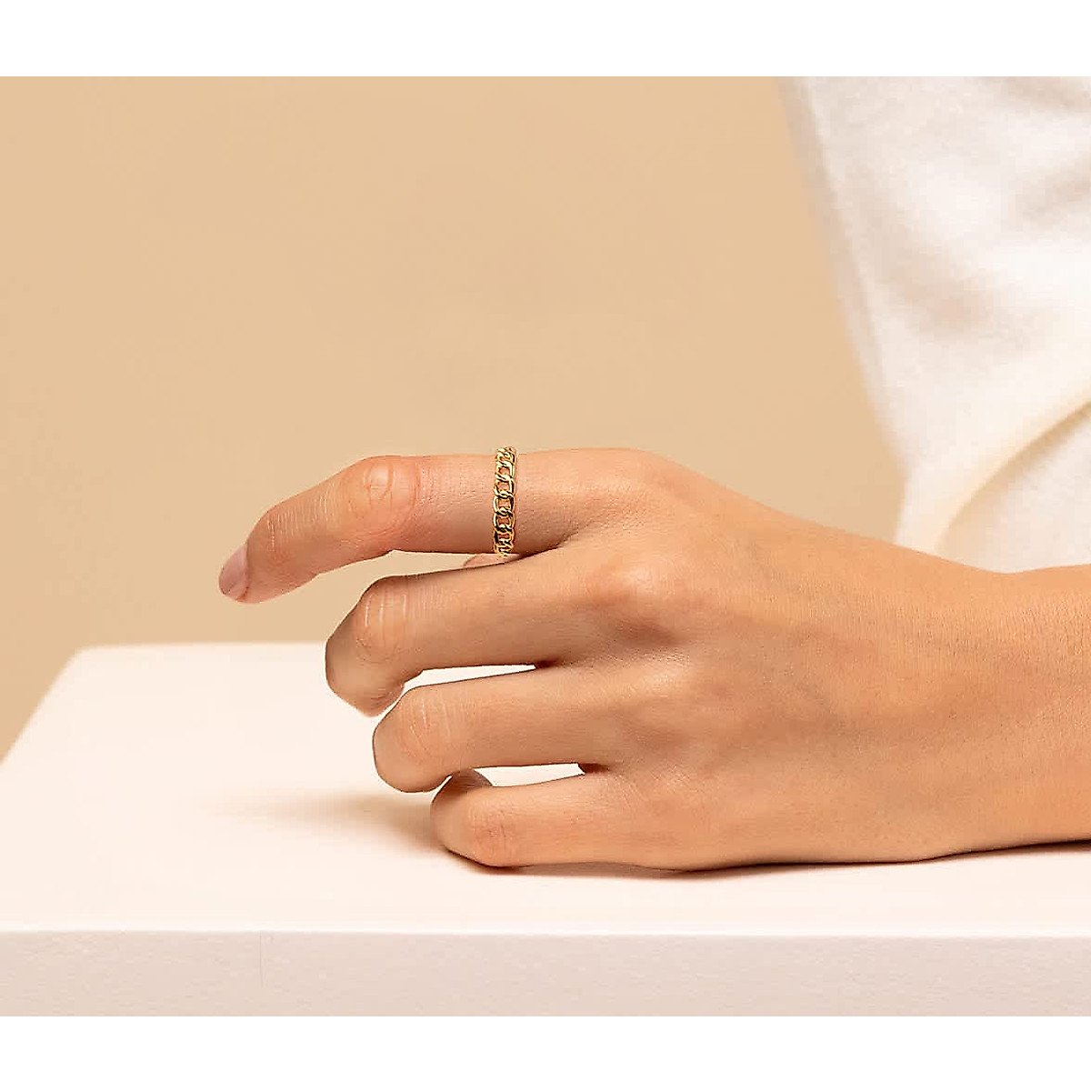 JINEAR 14k Gold Filled Chain Link Ring for Women Dainty Simple Stacking Band Rings Minimalist Jewelry Eternity Chain Ring Size 5 to 10