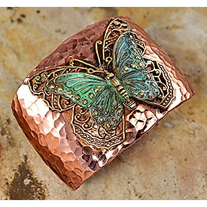 Elaine Coyne Collectible Artwear Forged Copper and Patina Brass Neo-Victorian Butterfly with Filigree Cuff Bracelet