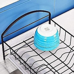 Plate Rack Dish Drainer Rack Rust Proof Stainless Steel Organization Shelf Kitchen Drainer Utensil Holder with Drain Board Pan Plate Holder (Color : Black, Size : 48.5x26x19cm)
