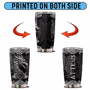 WONWIX Personalized Dragon Viking Tumbler Gifts for Men Dad Husband Friends Dragon Lovers Insulated Stainless Steel 20oz With Lid Travel Cup Coffee Mug Water Bottle Gift