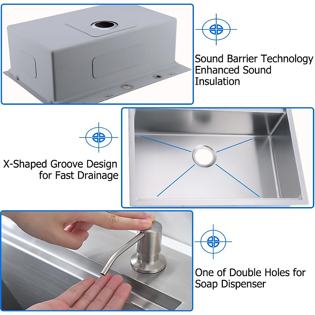 33-inch Drop in Kitchen Sink Workstation, BoomHoze 33x19 Topmount Drop-in Kitchen Sink 16 Gauge Stainless Steel Kitchen Sink Handmade Single Bowl Deep Kitchen Sink with Cutting Board