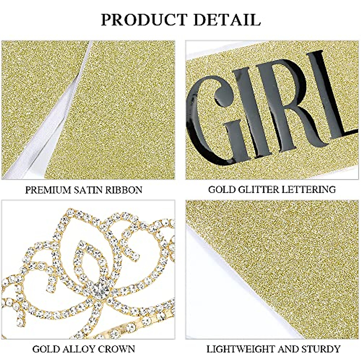 FASOTY Birthday Crown and Birthday Girl Sash Birthday for Women Crowns Tiara for Women and Birthday Sash for Women Birthday Decorations for Girls Rhinestone Crown Princess Birthday Decorations Gold