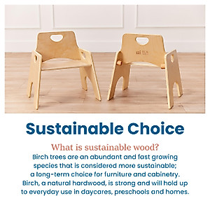 ECR4Kids Stackable Wooden Toddler Chair, 10in, Kids Furniture, Natural, 2-Pack