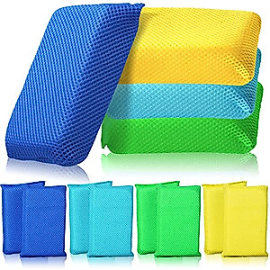 12 Pcs Car Sponges for Washing Car Wash Sponges Non Scratch Soft Mesh Microfiber Bug Sponge for Truck, SUV, RV, Boat, Motorcycle, Kitchen, Yellow, Green, Blue and Light Blue