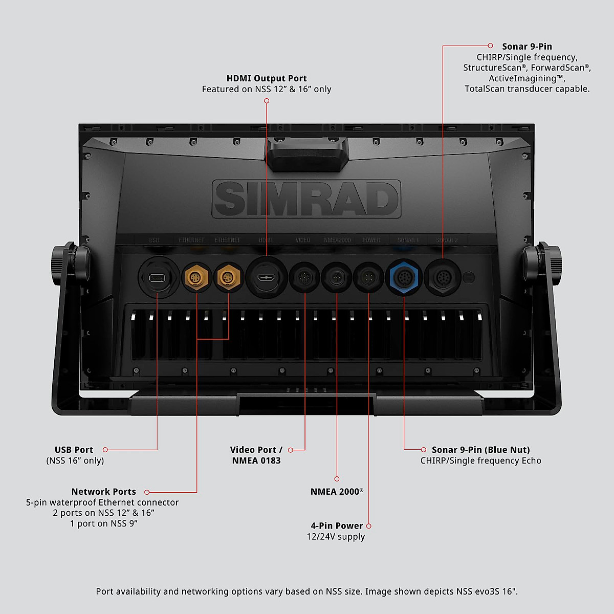 Simrad NSS16 Evo3S - 16-inch Multifunction Fish Finder Chartplotter with Preloaded C-MAP US Enhanced Charts