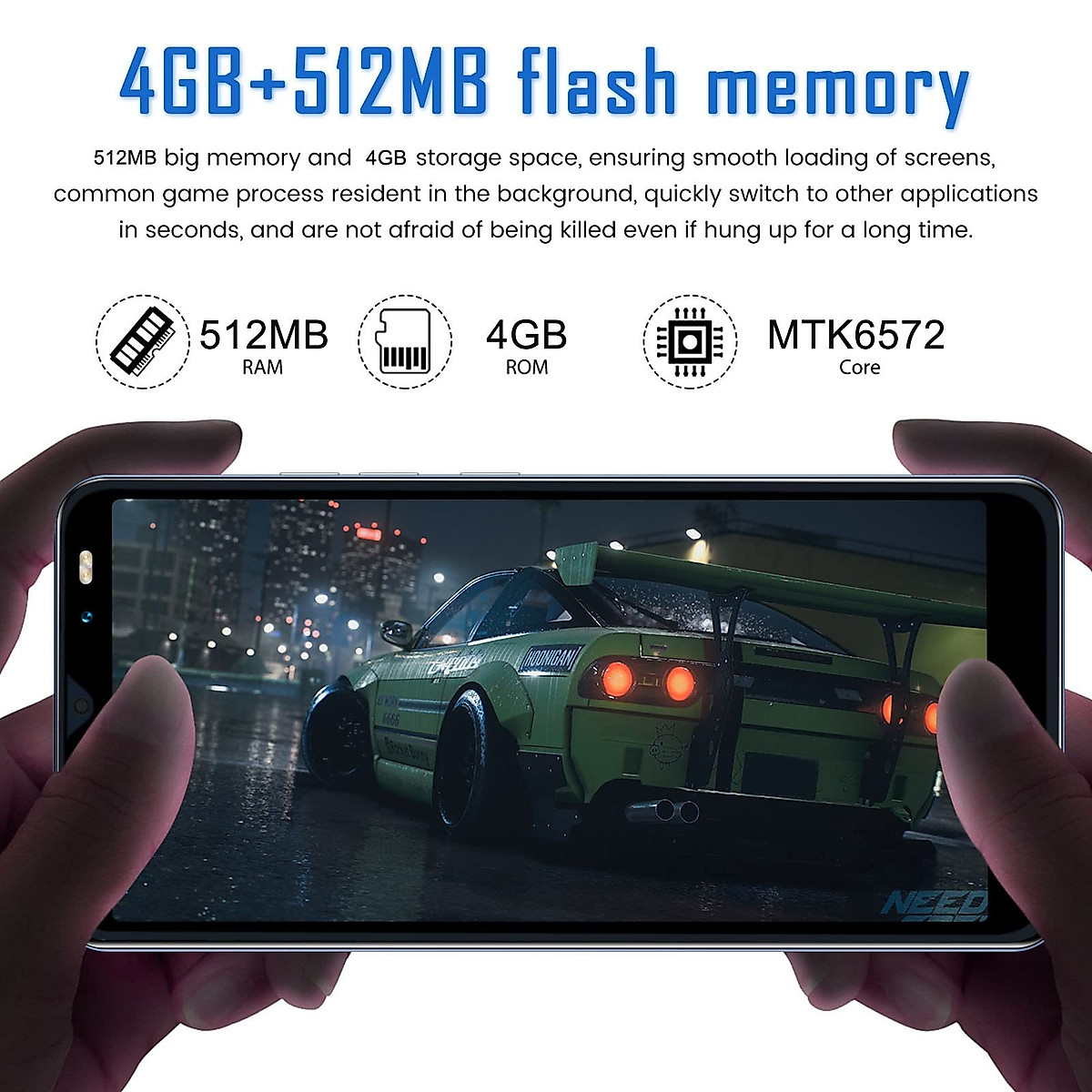 Smartphone, Rino9 Pro Android 4.4.2, 512MB 4GB Dual SIM Phone Finger Face ID 2200mAh 5.45 Inch Celular, 0.3MP front HD camera, 2MP rear Camera, Gift for Friends Family (black)