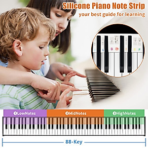 Removable Piano Keyboard Note Labels, 2 in 1 Silicone Piano Keyboard Stickers for Beginners Kids Learning, Full Size Keyboard 88 Keys, Double Staff Display Comes with Box