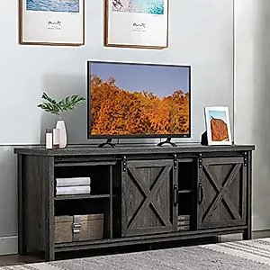 Vinctik 6&Fox 58In Farmhouse Entertainment Center,Rustic TV Stand for up to 65 inch TV with Wood Sliding Barn Door,Adjustable Storage Shelf,Media TV Table