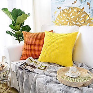 MERNETTE Pack of 2, Corduroy Soft Decorative Square Throw Pillow Cover Cushion Covers Pillowcase, Home Decor Decorations for Sofa Couch Bed Chair 18x18 Inch/45x45 cm (Granules Orange)