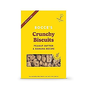 Bocce's Bakery Oven Baked PB & Banana Recipe Treats for Dogs, Wheat-Free Dog Treats, Made with Real Ingredients, Baked in The USA, All-Natural Peanut Butter & Banana Biscuits, 14 oz