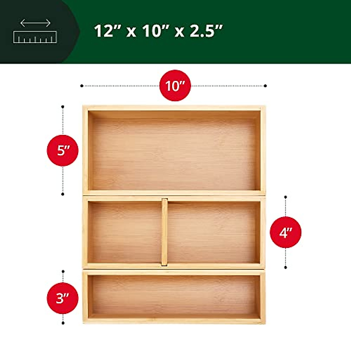 ROYAL CRAFT WOOD Adjustable Bamboo Drawer Dividers Organizers and Storage Box Set of 3