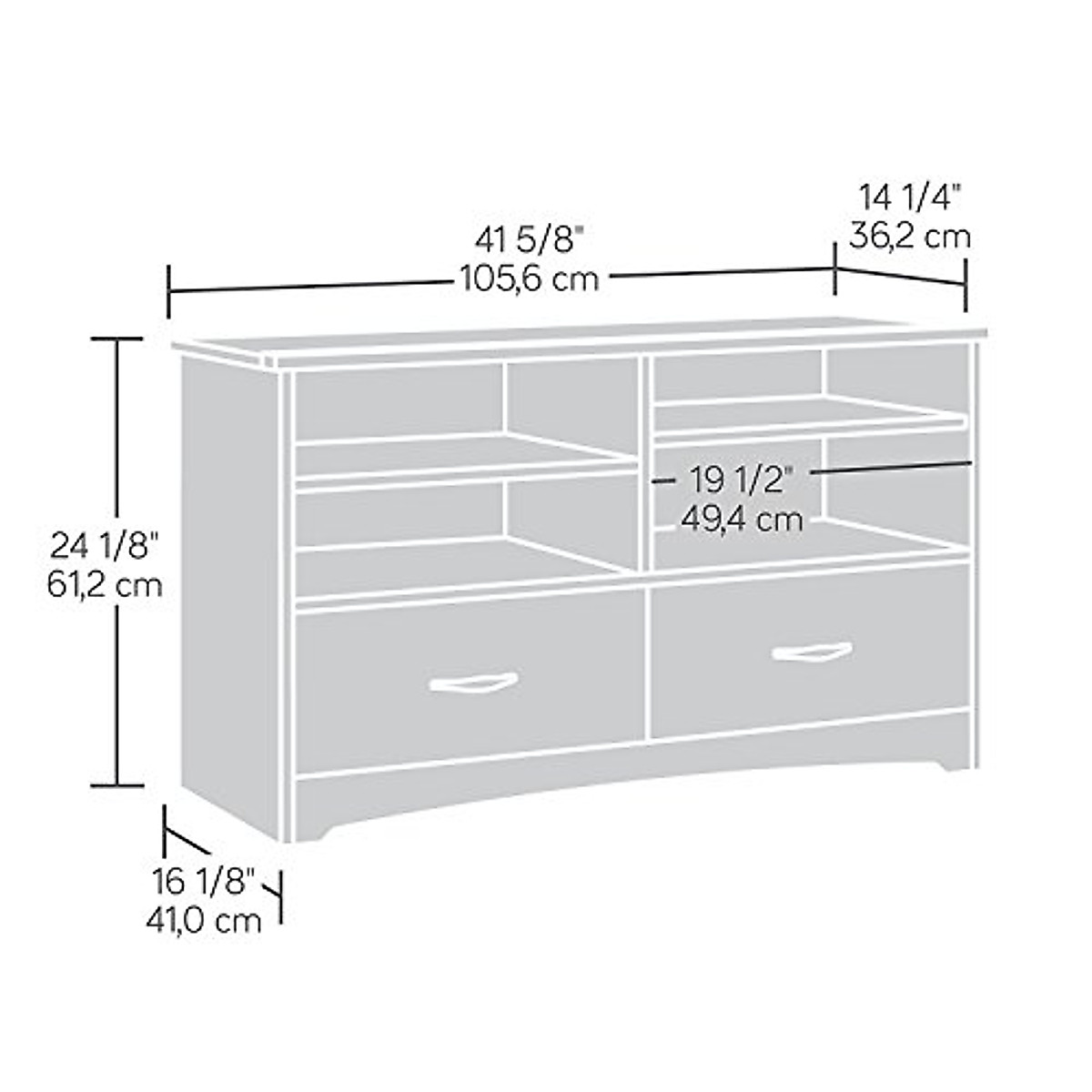 Sauder Beginnings TV Stand with Drawers, For TV's up to 46", Cinnamon Cherry finish