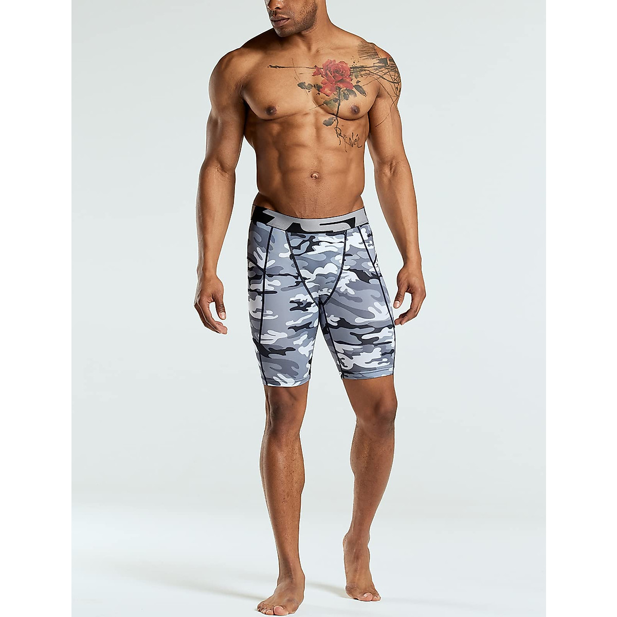 TSLA Men's Athletic Compression Shorts, Sports Performance Active Cool Dry Running Tights, Hyper Control Military Camo Grey, Small