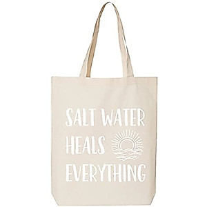 Salt Water Heals Everything Cotton Canvas Tote Bag in Natural - One Size