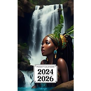 Pocket Calendar 2024-2026: Two-Year Monthly Planner for Purse , 36 Months from January 2024 to December 2026 | African waterfall goddess