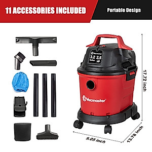 Vacmaster Red Edition VHB305M 1101 Wall Mount Wet Dry Vacuum 3.2 Gallon 2.5 Peak HP
