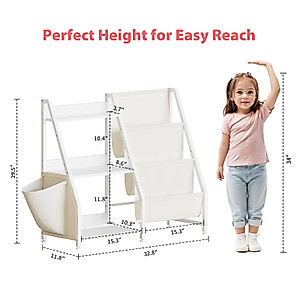 LATIBELL 3 Tier Kids Bookshelf and Toy Storage, Kids Book Sling Shelf, Montessori Baby Toddler Bookshelf for Kids, Kids Bookcase, Toy Storage Organizer, for Playroom, Bedroom, Nursery (White)