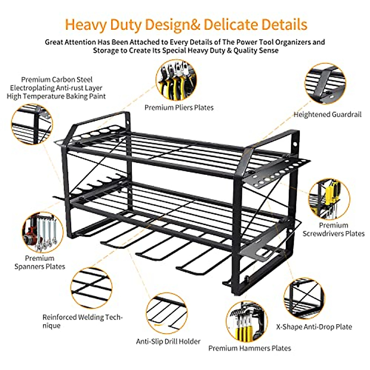 LIYJTK Power Tool Organizer, 3 Layers Heavy Duty Garage Tool Organizers and Storage, Drill Holder Wall Mount Floating Tool Shelf Storage Rack for Garage Organization Gift for Men Dad Father's Day