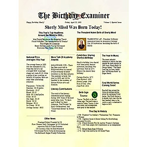 Historical Customized Personal Birthday Examiner Newspaper Chronical Art Print for the Day You Were Born from 1900 to 2020 (Heavenly Light)