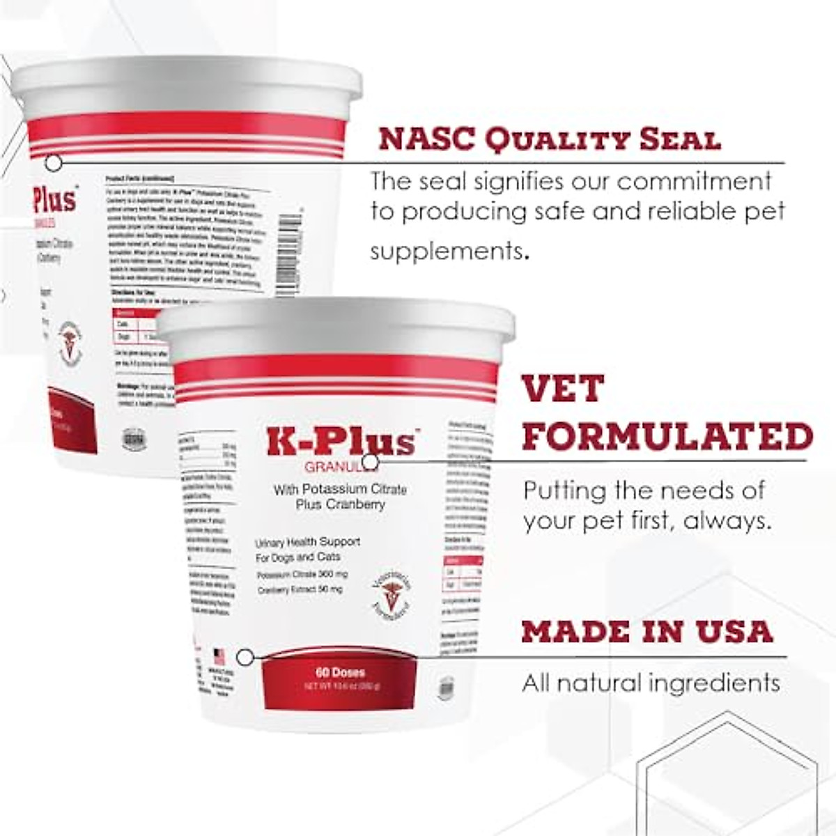 K-Plus Potassium Citrate Plus Cranberry Granules for Dogs and Cats - Veterinarian Approved UTI Remedy Granules - Supports Bladder Health - 60 Doses