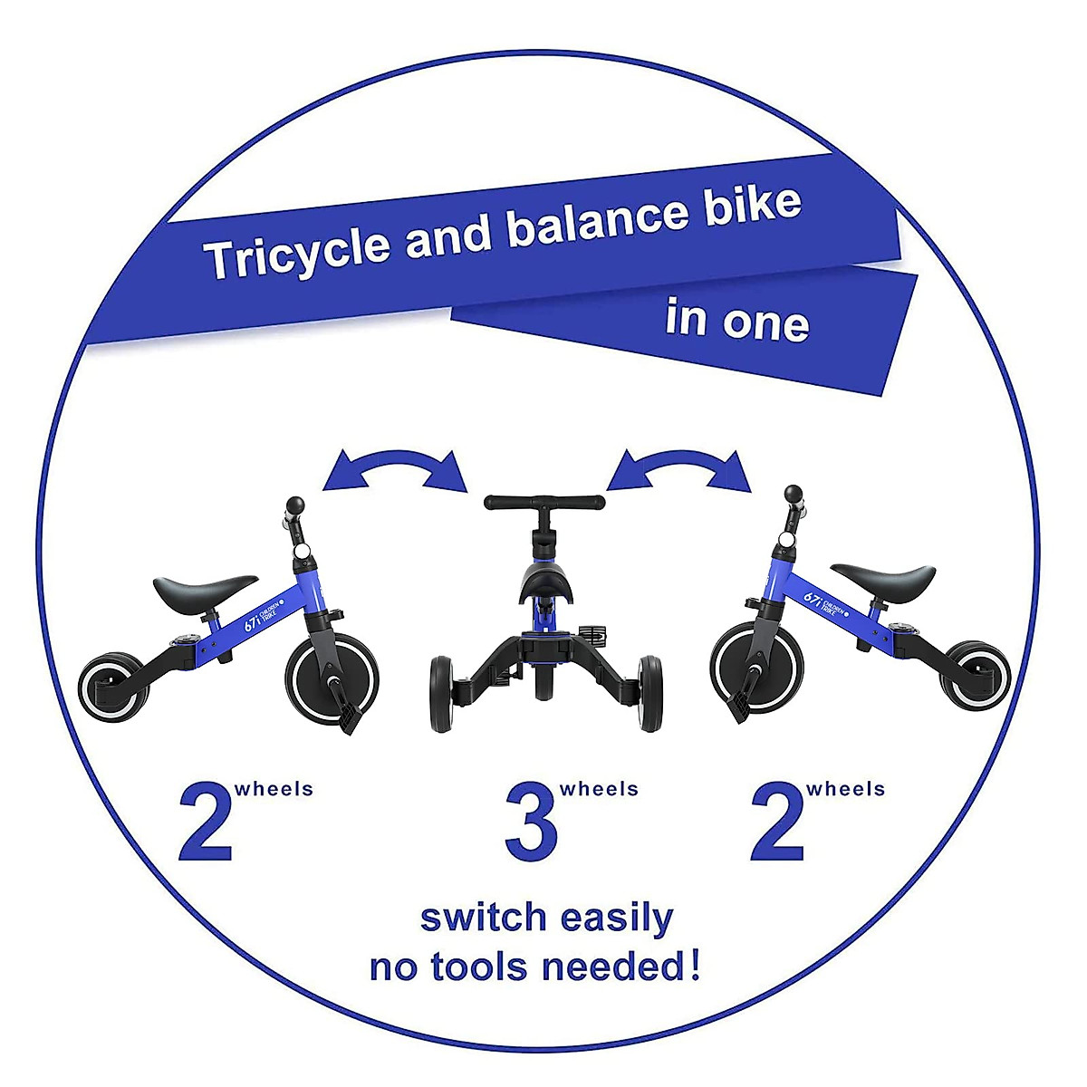 67i 3 in 1 Tricycle for 1-3 Year Old Toddler Bike Kids Tricycles for 1-3 Year olds Toddler Tricycle Kids Trikes Adjustable Seat and Removable Pedal Baby Balance Bike Boys Girls (Blue)