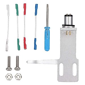 Mugast Phono Headshell Kit,6.4CM Aluminum Alloy Turntable Cartridge Phonograph Player Record Player Headshell,Include 4 Pcs Cables and 2 Pcs Screws (Silver)