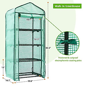 Ohuhu Mini Greenhouse for Indoor Outdoor, Small Plastic Plant Green House 4-Tier Rack Stand Portable Greenhouses with Durable PE Cover for Seedling, 2.5x1.6x5.2 FT, Ideal Gardening Gifts for Women Men