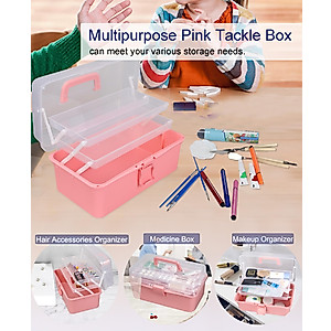 Eujqo Tackle Box Organizer Pink Craft Storage Organizers 3-layer Craft Box Medicine Box Sewing Box Hair Accessories Organizer for Girls Jewelry Box Makeup Organizer Small Plastic Tool Box with Handle