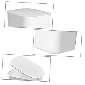 SOLUSTRE with Waste Table Bathroom Trashcan Bin White Mini Kitchen Plastic Garbage to Vanity Tissues of Rubbish Can Cotton Lid Wastebasket Sponges Makeup Square- Dispose Small Desktop