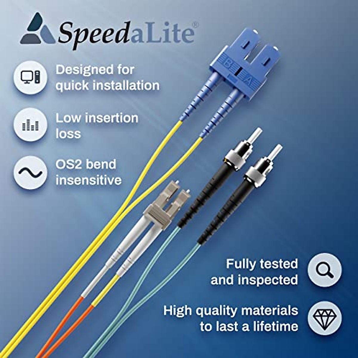 SpeedaLite ST to ST Fiber Patch Cable Single Mode 9/125 DX ST-ST | Duplex | OS2 | SM | Fiber Optic Cable | STST | ST ST | 2.0mm | Bend Insensitive | 1 Meter