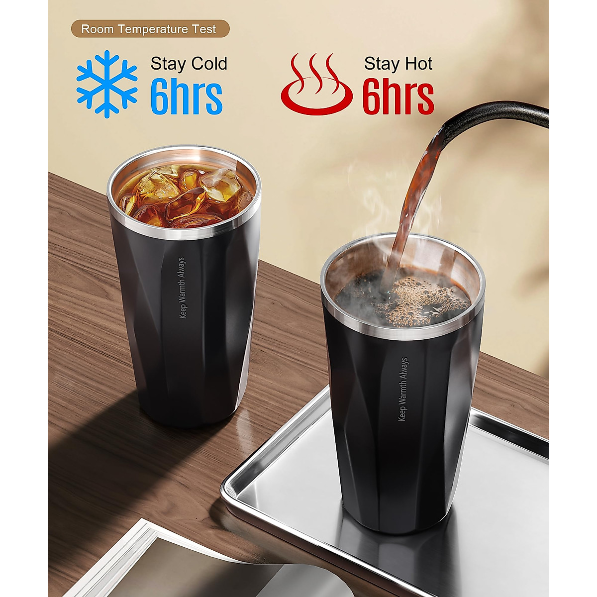 Domusensus 20oz Tumbler with Lid and Straw, 2025 New Insulated Coffee Cup with Mag Straw Topper, Fully Spill Proof Travel Coffee Mug, Stainless Steel Coffee Tumbler for Work Home Outdoor Car-Black