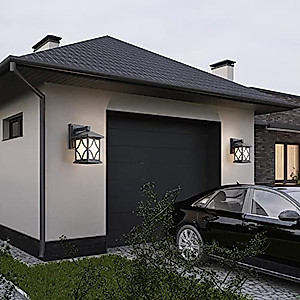 WRLYTNG Wall Mount Outdoor Wall Lantern Fixtures Lantern Waterproof Black Frosted Glass Shades Front Porch Garage Garden Aluminium Wall Lamps Exterior Wall Sconce Lights 60W Lights