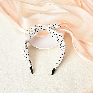 Kilener Rabbit Ears Headband for Women in White Polka Dot Material, Non Slip, Vintage, Hair Styling, Hairband, Ideal Gift Choice